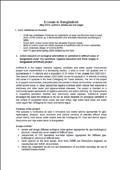 Ecosan in Bangladesh - Resources • SuSanA